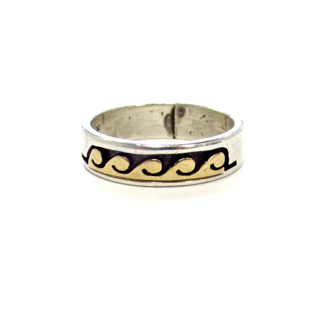 Vintage S. Skeets Navajo Sterling Silver + 14k Gold Ocean Waves Ring ...