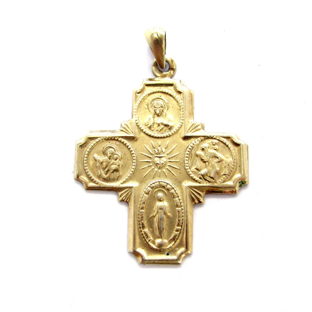 Vintage Gold Plate 4 Way Cross Medal Medallion Pendant - Etsy