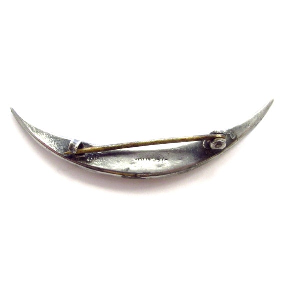 Antique Sterling Silver Crescent Moon Pin with Mother… - Gem