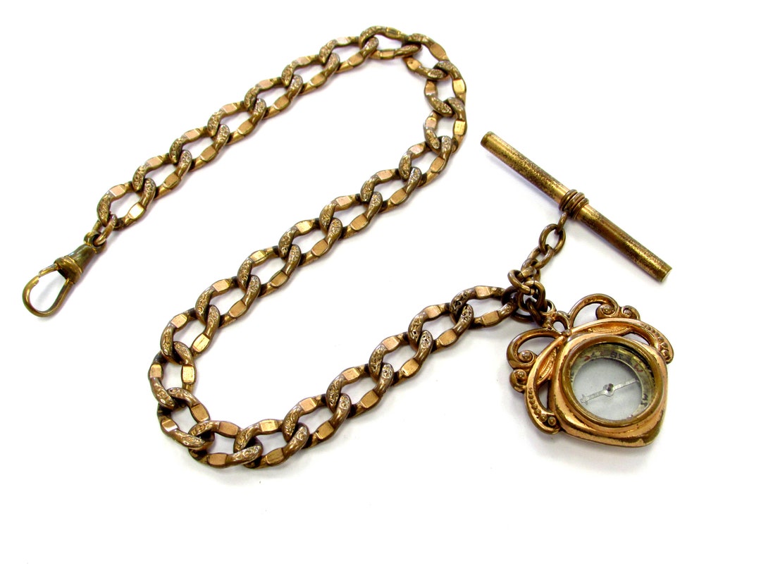 Antique Rose Gold Filled 10 Long Heavy Scrollwork Patterned Curb Link ...