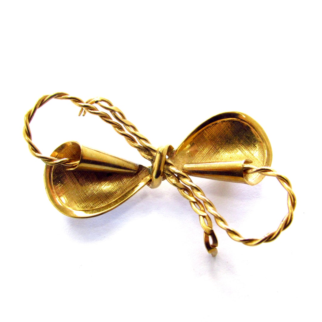 Vintage 14k Gold Filled Wells Decorative Bow Pin Brooch, Rope Detailed ...