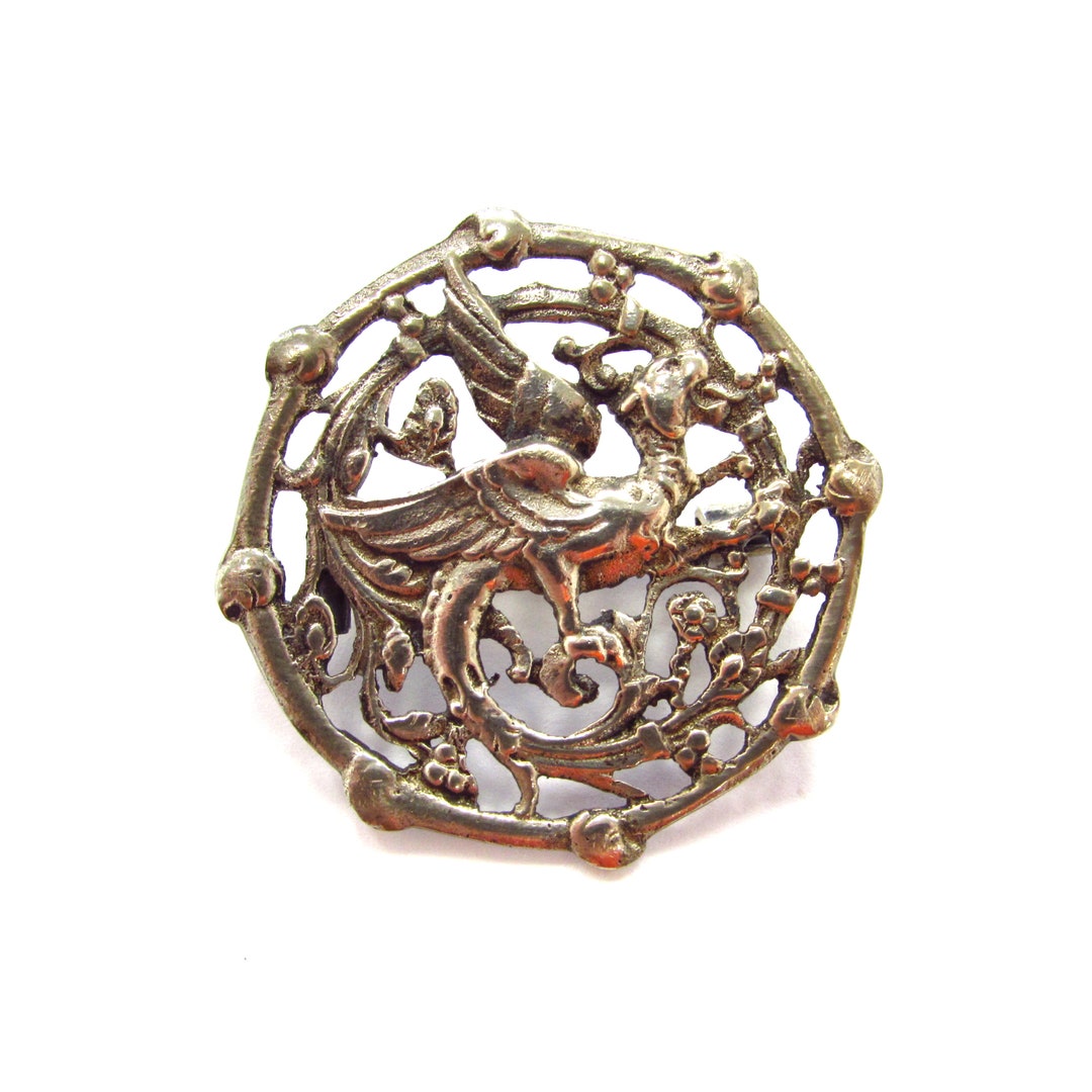 Antique 800 Silver Stunning Lion Griffin Pin Brooch With - Etsy