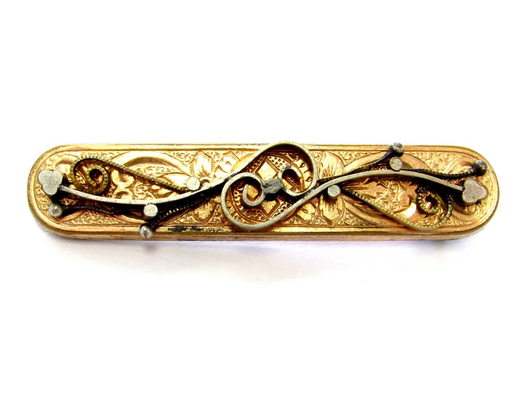 Antique Victorian Rolled Gold Plate Bar Pin With Etched Design ...