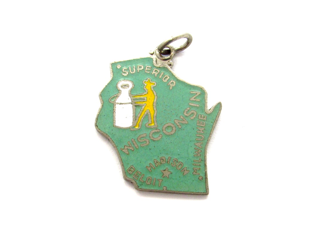 Vintage Sterling Silver Enameled Green Wisconsin State Charm - Etsy
