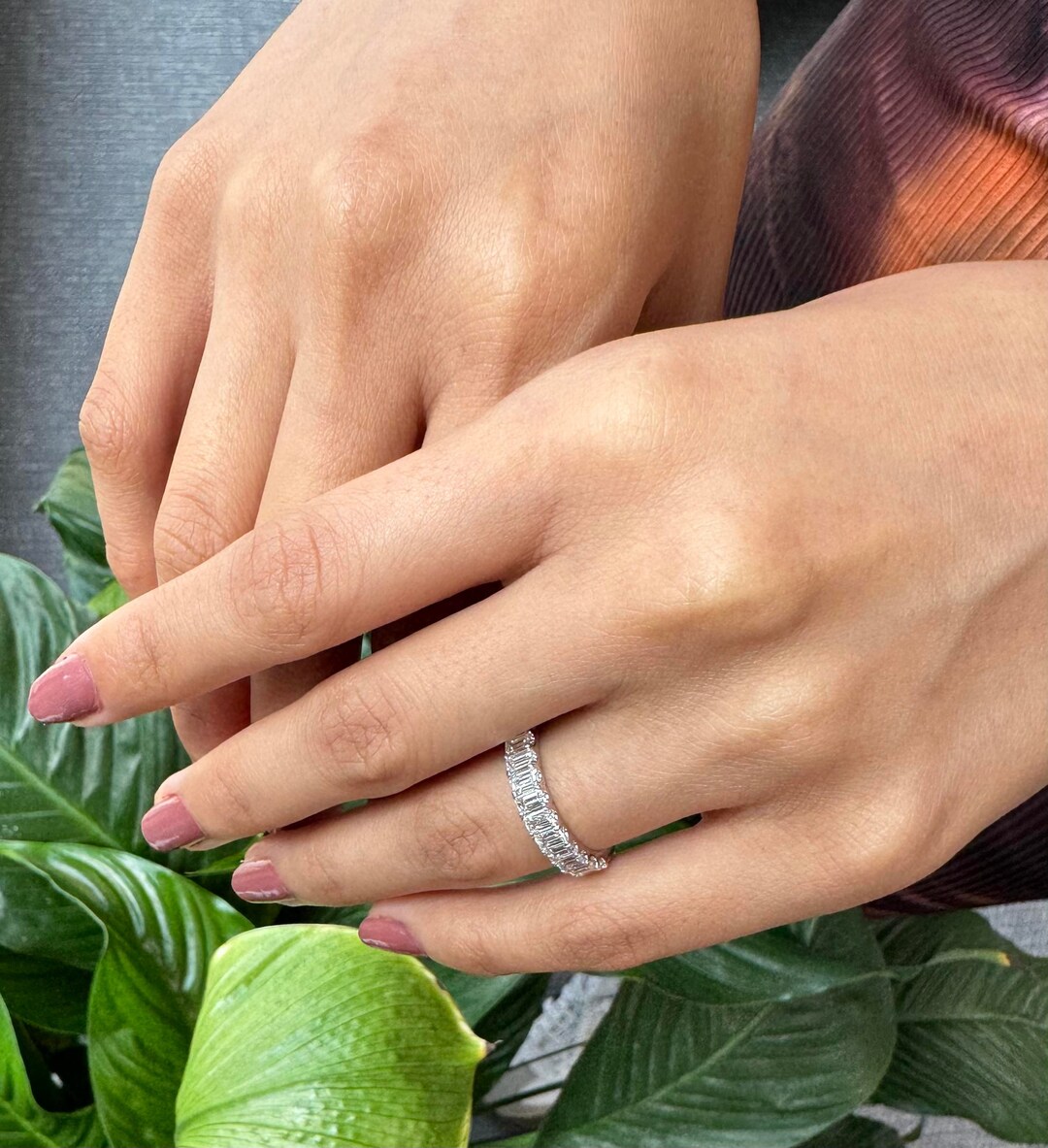 Emerald Cut Diamond Wedding Band 14K 18k White Yellow Rose Solid ...