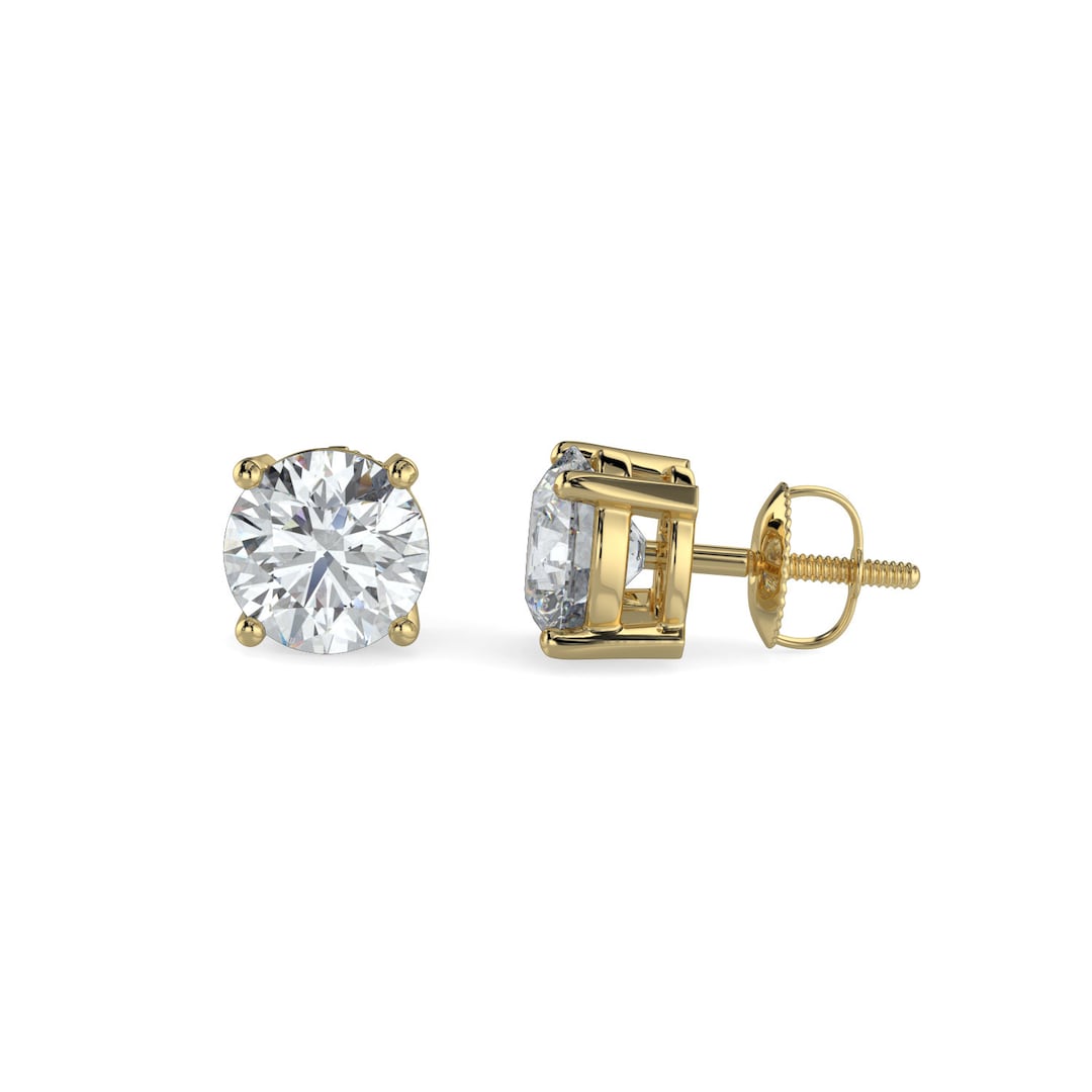 1 Carat Diamond Studs Earrings F / VS 14k Yellow Gold With Screw Backs ...