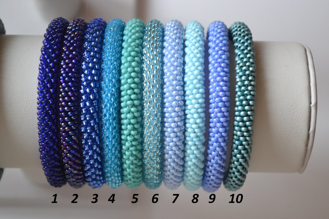Blue Boho Nepal Style Bangle, Blue Color Shades Seed Bead Bracelet ...