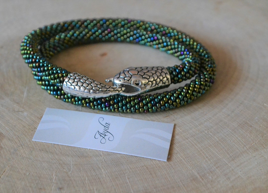 Green Snake Head Bracelet, Chameleon Color Bracelet, Crochet Rope ...