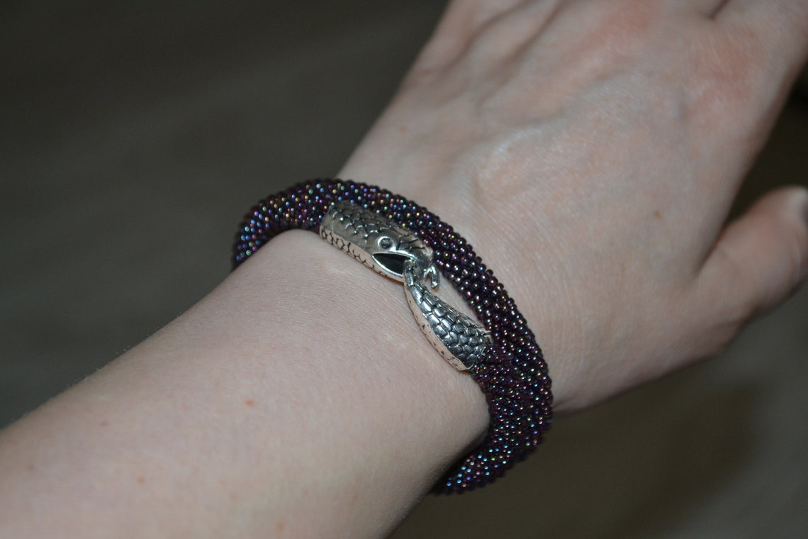 Purple Snake Head Bracelet Colorful Snake Bracelet Beaded - Etsy
