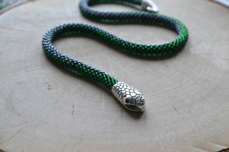 Beaded Green Snake Head Bracelet, Layering Sparkling Green and Gray ...