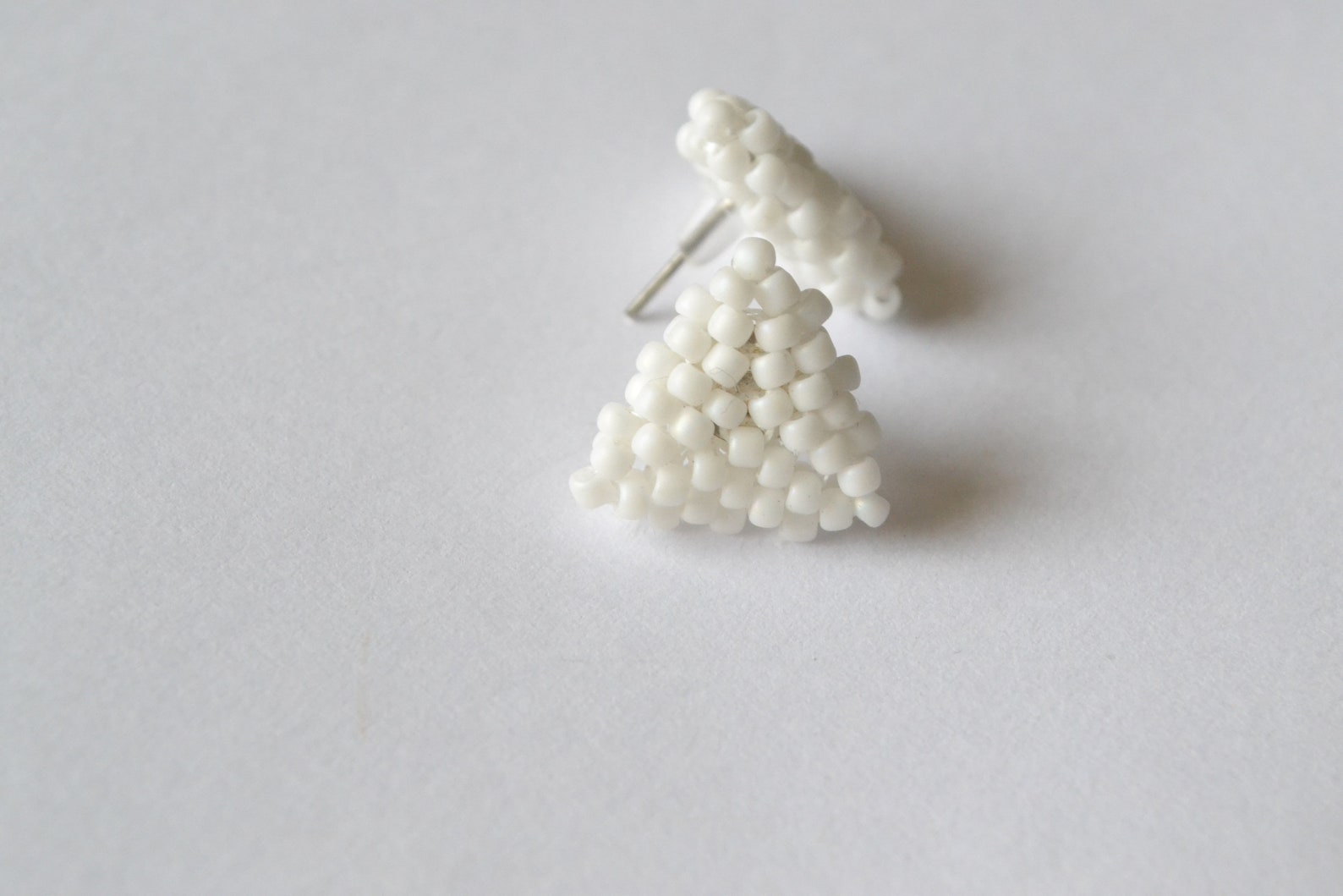 White Beaded Stud Earrings, White Stud Earrings, Beaded Earrings - Etsy