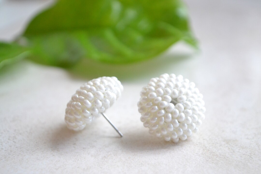 White Round Stud Earrings, Mini Retro Studs - Etsy