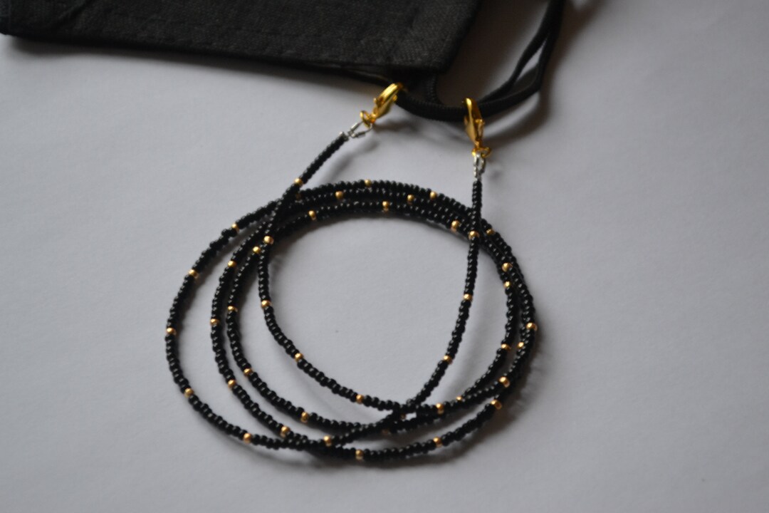 Black Beaded Face Mask Holder, Mask Lanyard, Sun Glasses Chain, Face ...