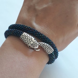 Shiny Snake Head Clasp Bracelet, Blue Snake Serpent Bracelet, Blue ...