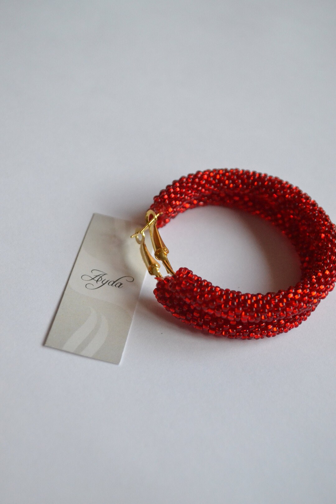 Beaded Big Red Hoop Earrings, Large Seed Bead Hoops, Statement Earrings ...