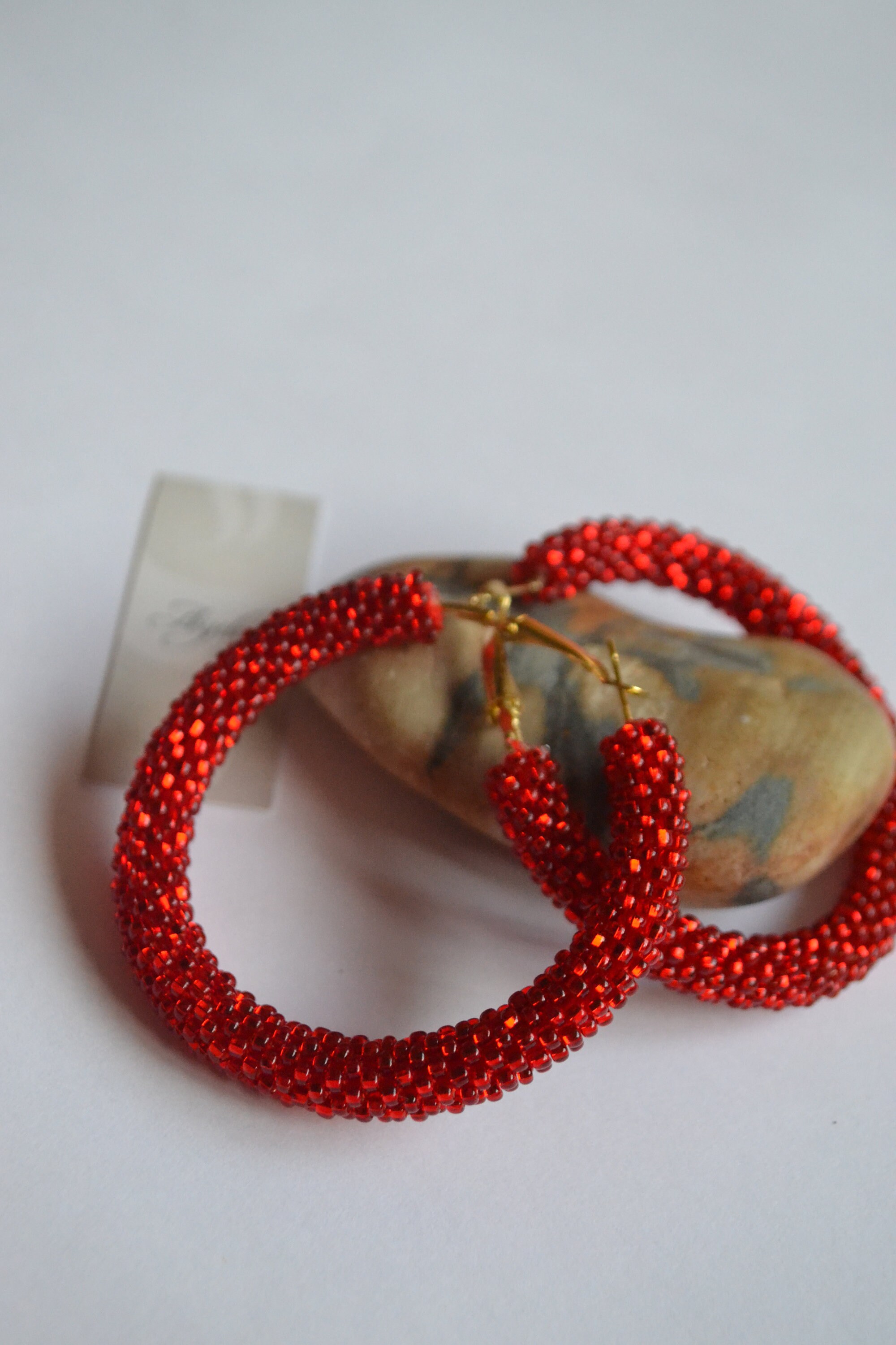 Beaded Big Red Hoop Earrings Large Seed Bead Hoops Statement - Etsy