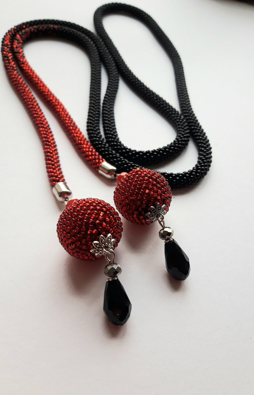 Bead Crochet Red Long Necklace, Seed Beaded Rope Necklace - Etsy