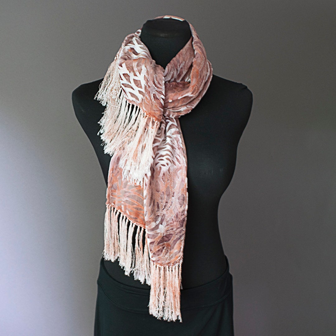 Silk Cut Velvet Scarf With Fringe, Hand-dyed, Plant-dyed With ...