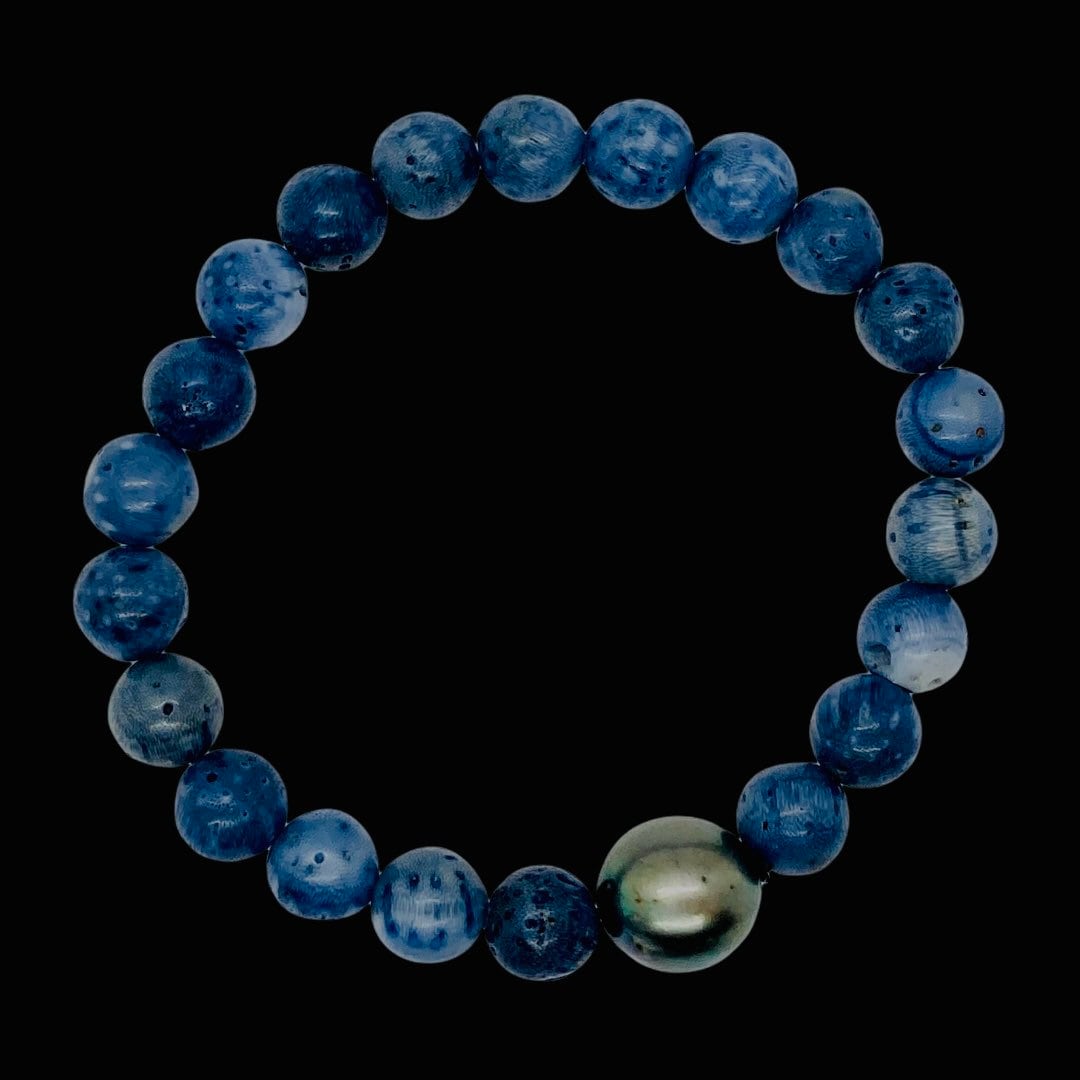 Unisex Blue Coral and Tahitian Pearl Bracelet, Tahitian Pearl Jewelry ...