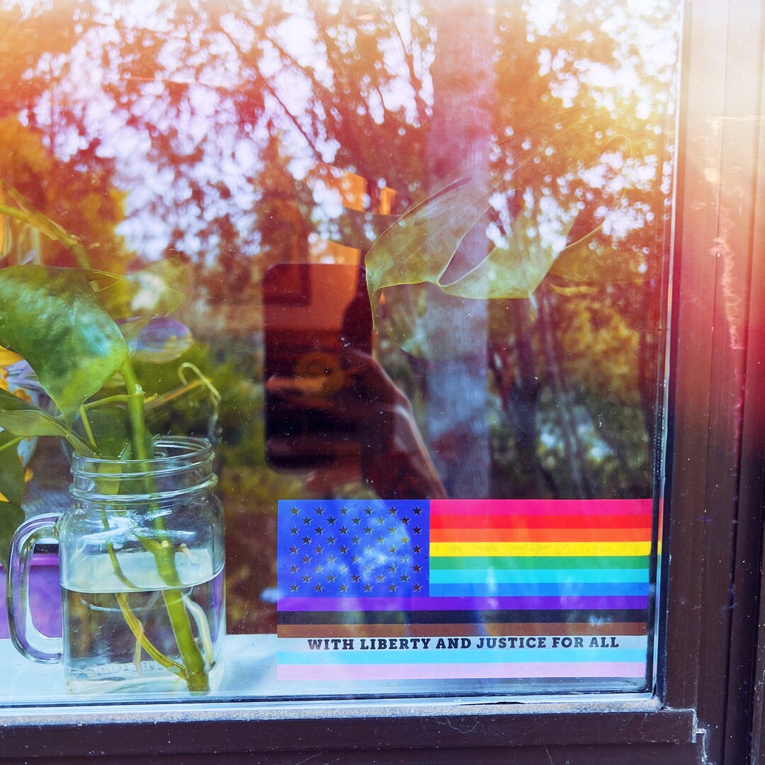 USA Pride Flag Static Window Cling Window Sticker Art // Rainbow US ...