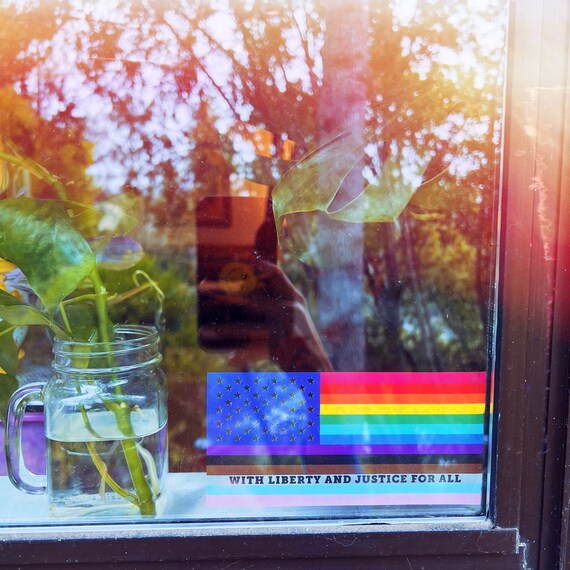 USA Pride Flag Static Window Cling Window Sticker Art // - Etsy
