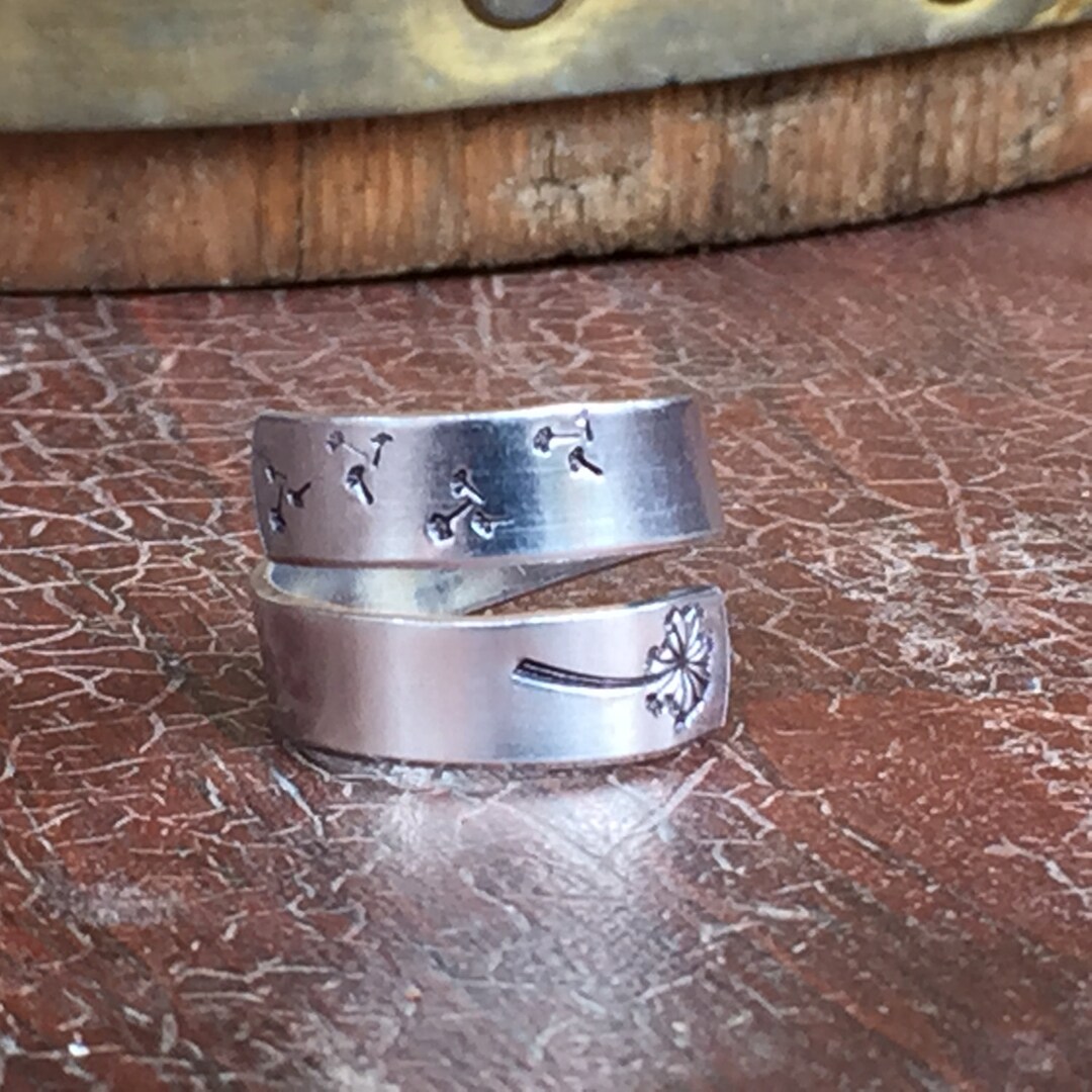 Make a Wish Ring Dandelion With Fluff 1/4" Wide Double Wrap Smooth, Organic Texture Artisan ...