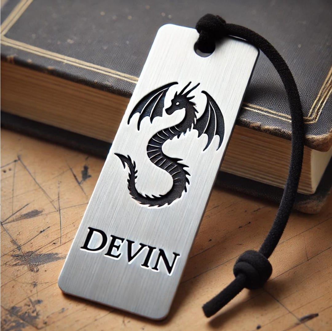 Personalized Dragon Bookmark - Engraved Metal Bookmark With Suede Cord ...