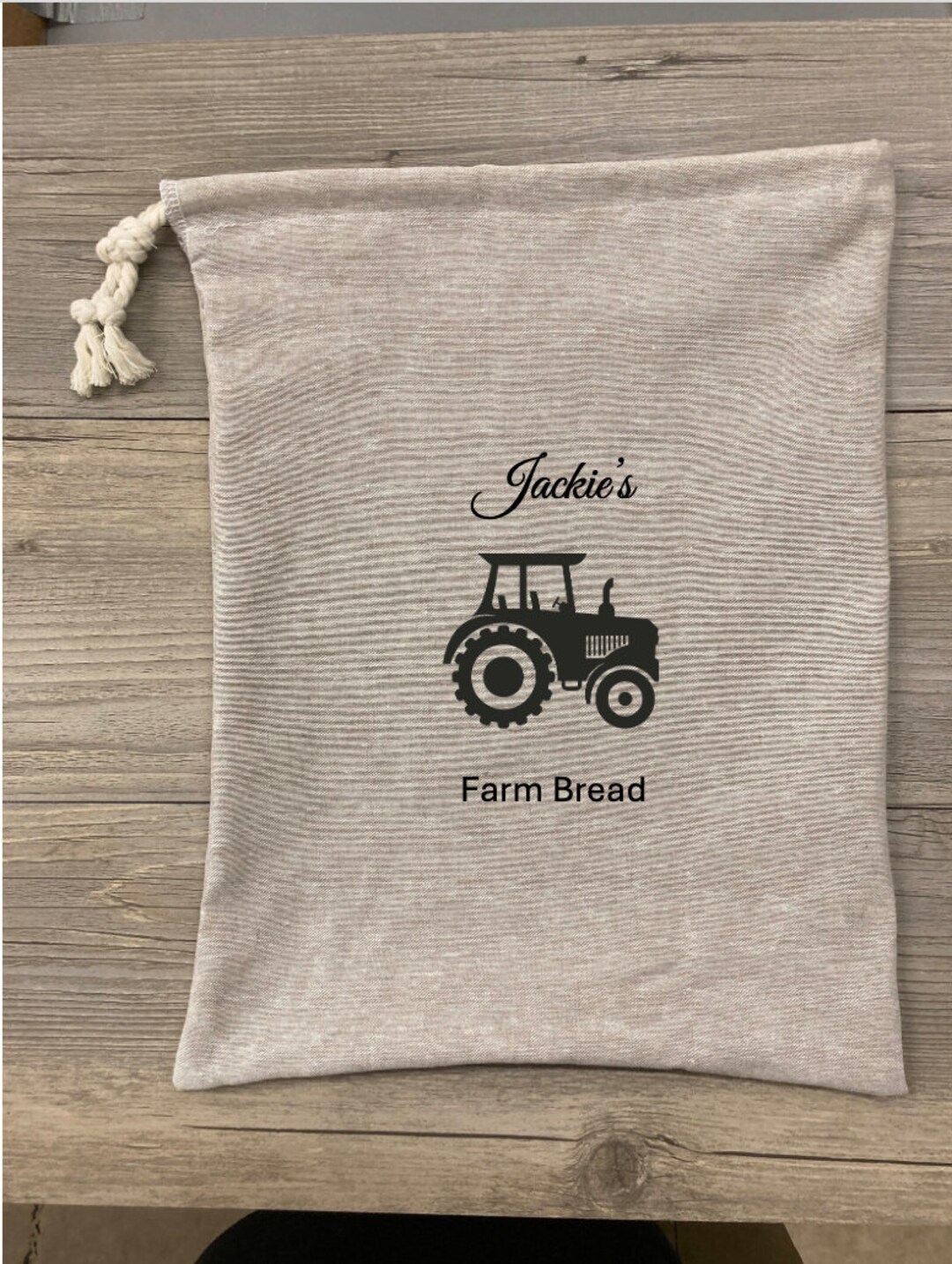Bread Bag, Beige Linen, Tractor Farm Fresh Bread Bag Homemade Sourdough ...