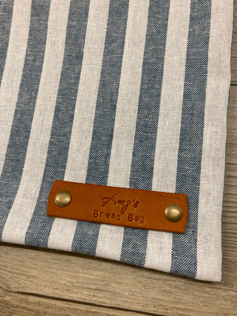 Personalized Linen Bread Bag, Blue White Wide Stripe Linen, Bread Bag ...