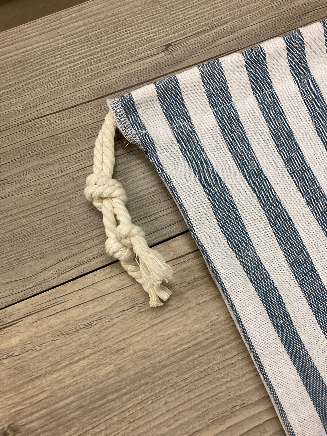 Personalized Linen Bread Bag, Blue White Wide Stripe Linen, Bread Bag ...