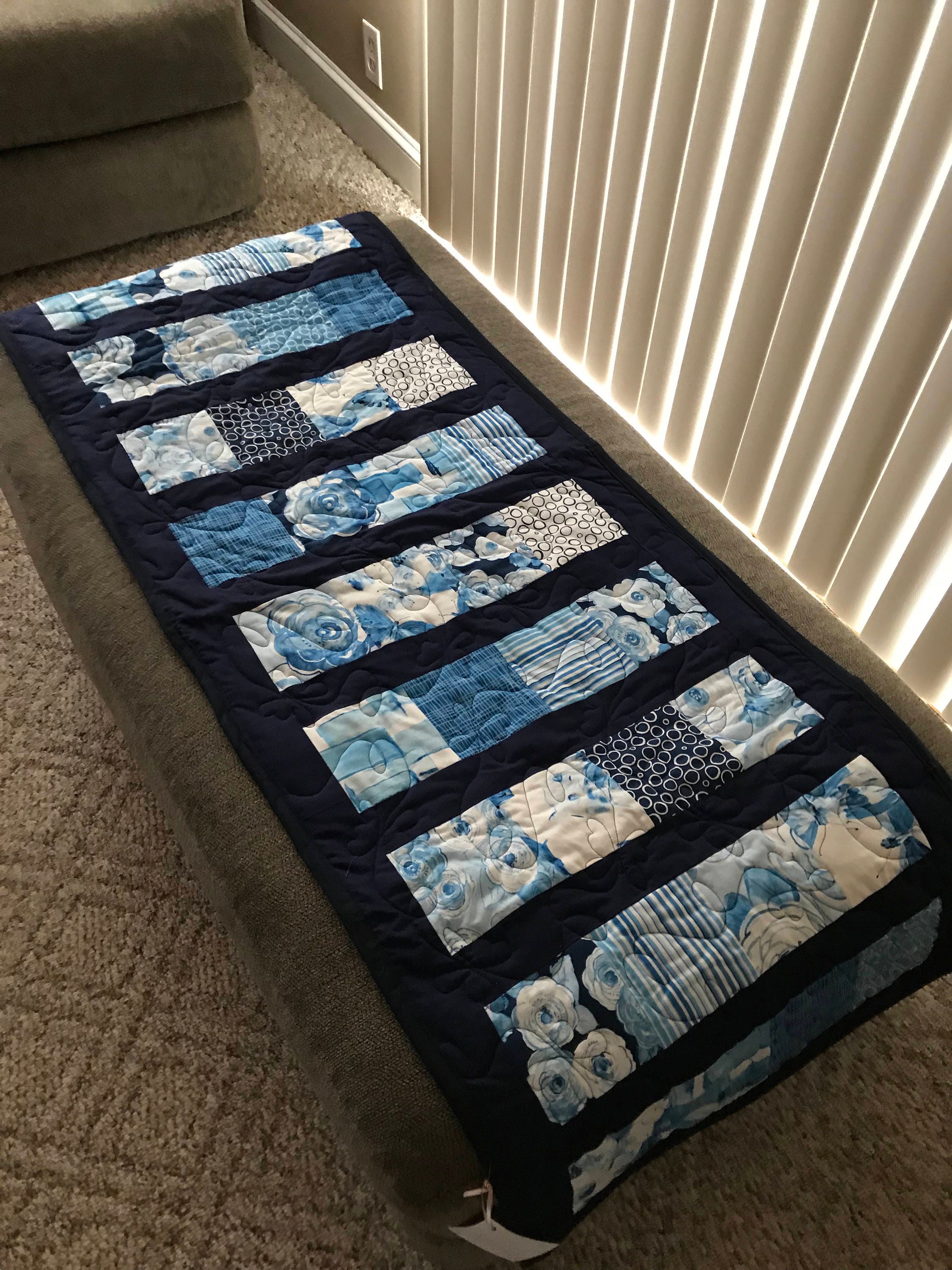 Pretty Blue Bed Runner - Etsy