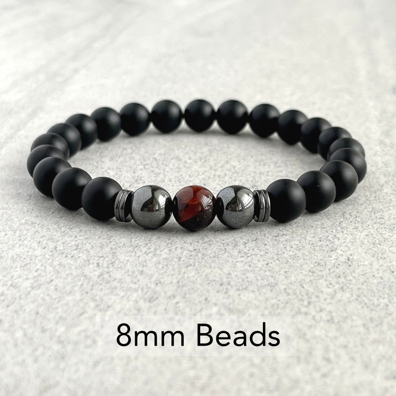 Men's Beaded Bracelet 6mm or 8mm Matte Onyx With Red - Etsy