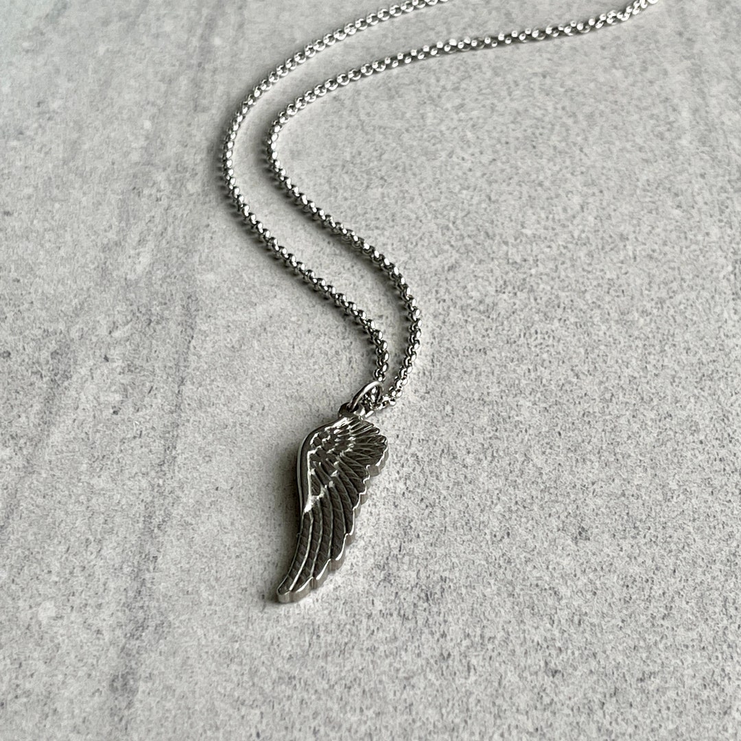 Men's Stainless Steel Angel Wing Necklace | Rolo or Box Chain Jewelry ...