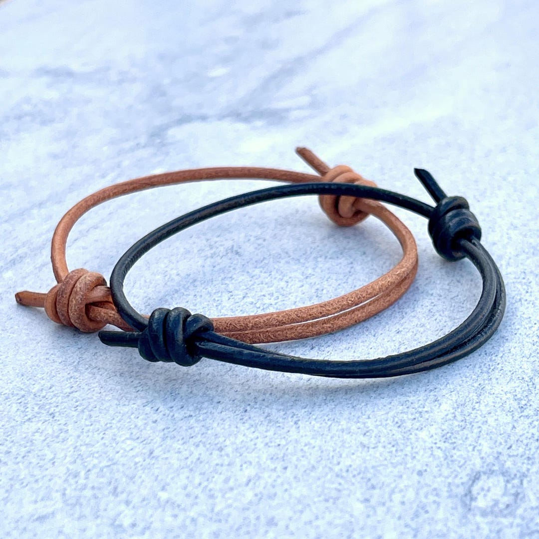 Genuine Leather Sliding Knot Bracelet, Black or Tan Adjustable Leather ...