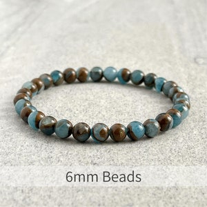 Men's Beaded Bracelet 6mm, 8mm or 10mm Blue Mosaic Quartz, Gemstone ...