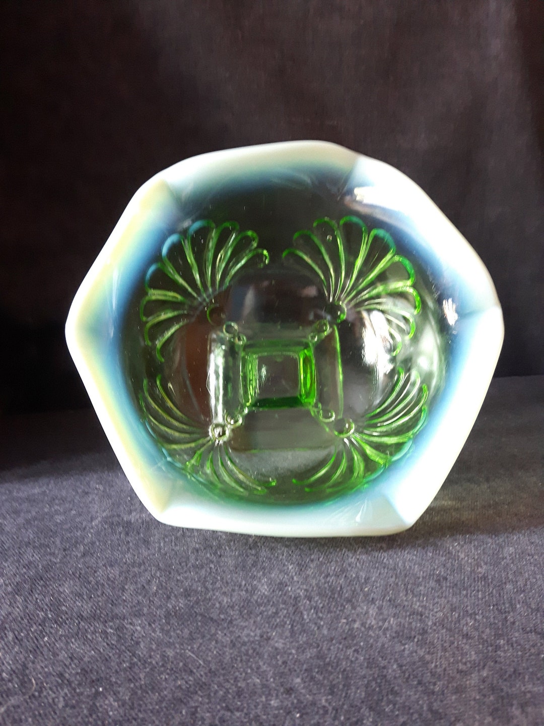 Antique Glass Bowl by Jefferson beaded Fan BOWL 6 Round Crimped Edge ...