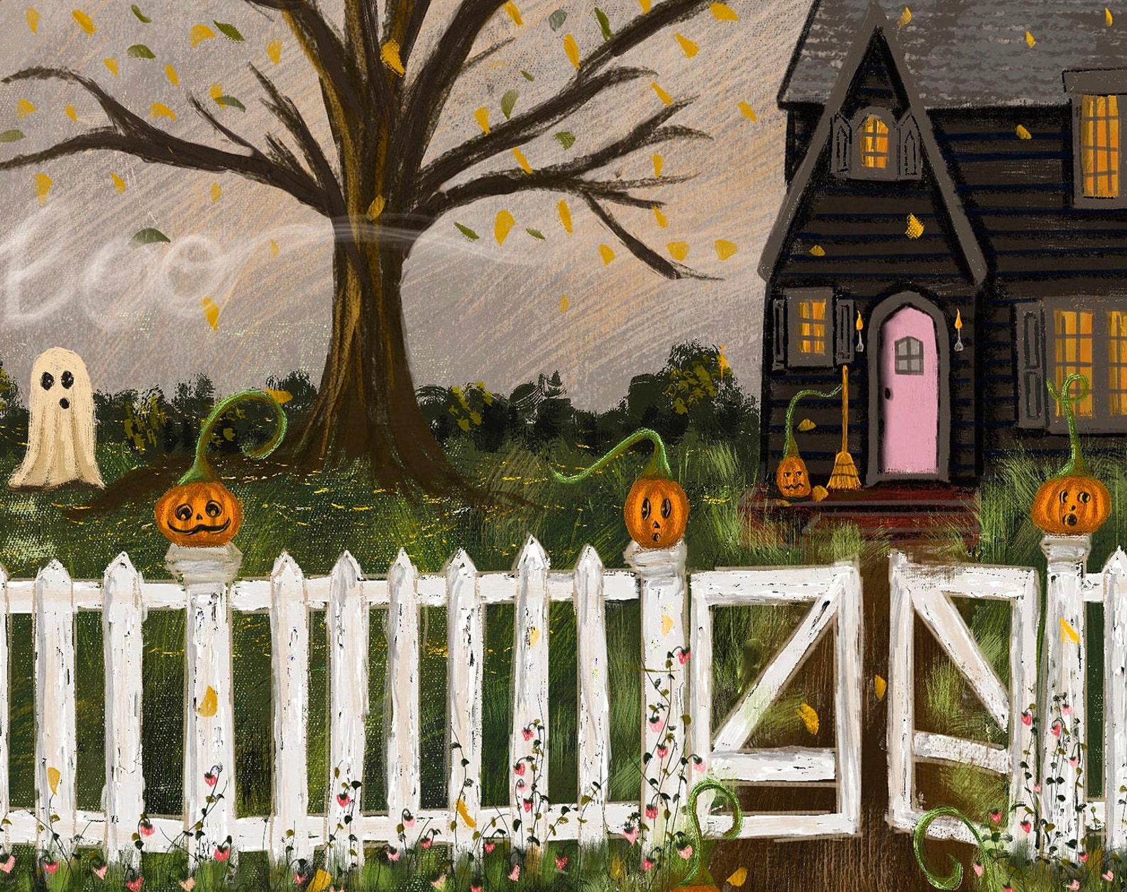Whimsical Halloween Art Print: Spooky Black House (digital Download) - Etsy