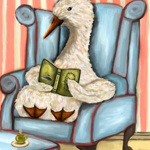 Reading Day ~ Goose Reading a Book ~ PRINTABLE Wall Art ~ Book Art ...