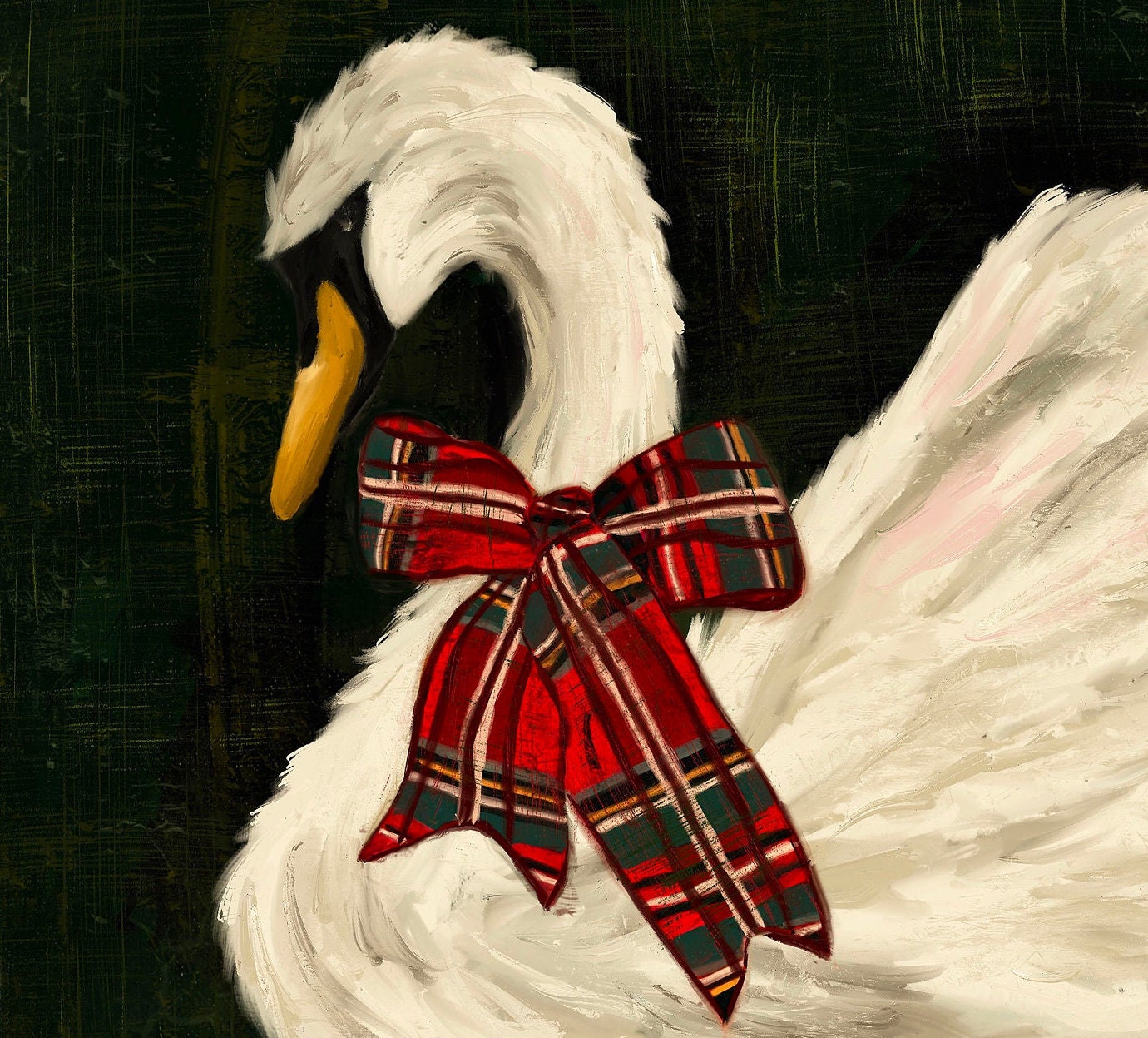 Christmas Swan Art Print: Red Plaid Bow (digital Download) - Etsy