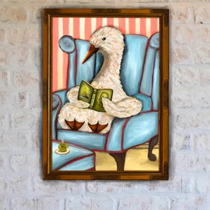 Goose Reading Book Art Print: Cozy Animal Illustration (digital ...
