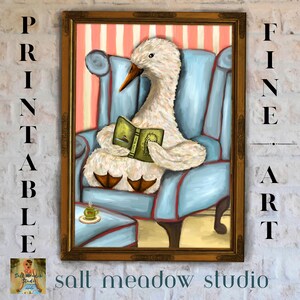 Reading Day ~ Goose Reading a Book ~ PRINTABLE Wall Art ~ Book Art ...