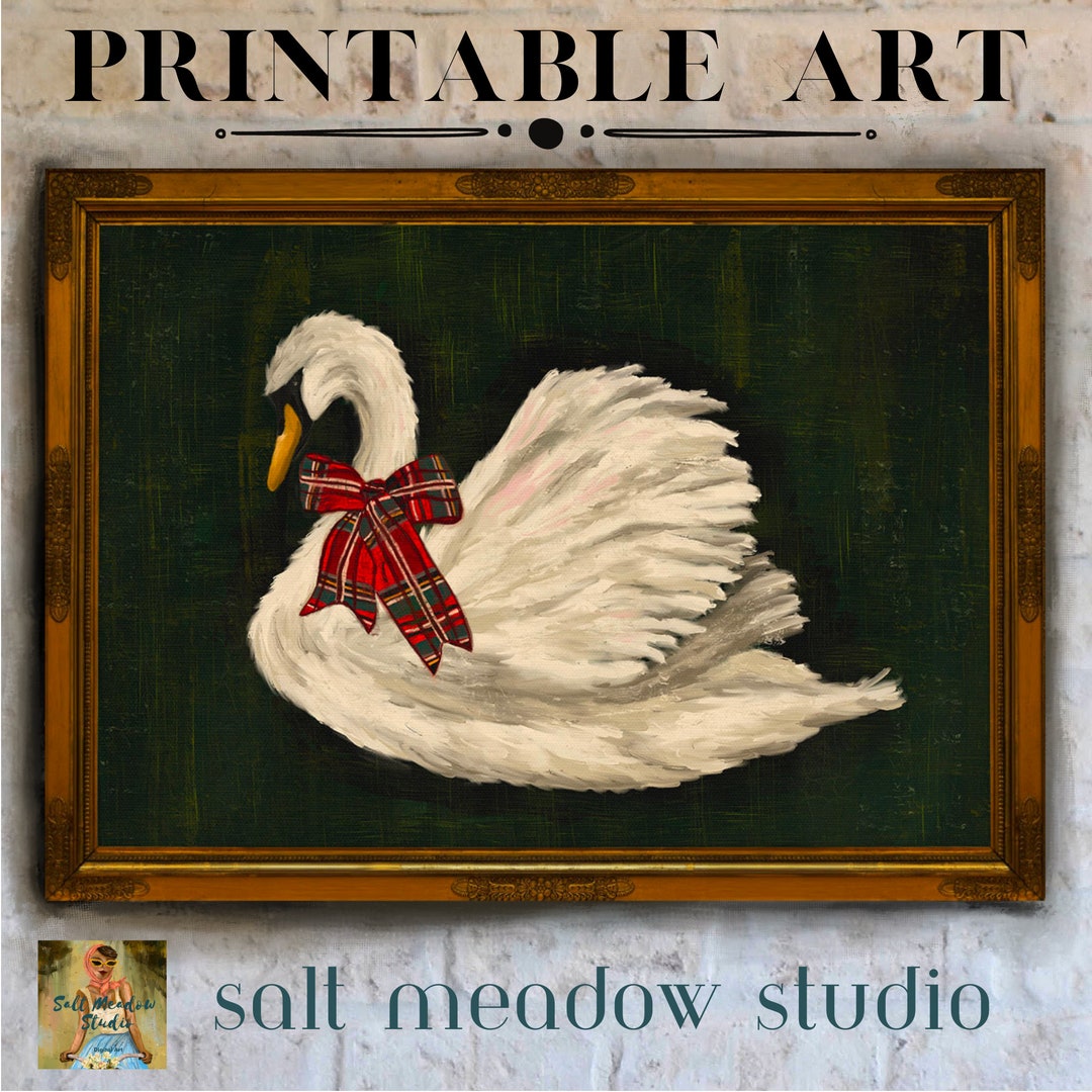 Christmas Swan Art Print: Red Plaid Bow (digital Download) - Etsy