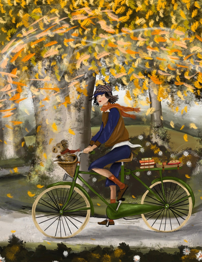Autumn Bike Ride Fine Art Print: Whimsical Fall Decor (digital Download ...