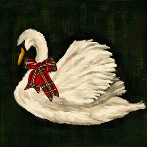 Christmas Swan Art Print: Red Plaid Bow (digital Download) - Etsy