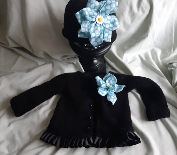 Black Frill Baby Sweater and Hat Set | Etsy