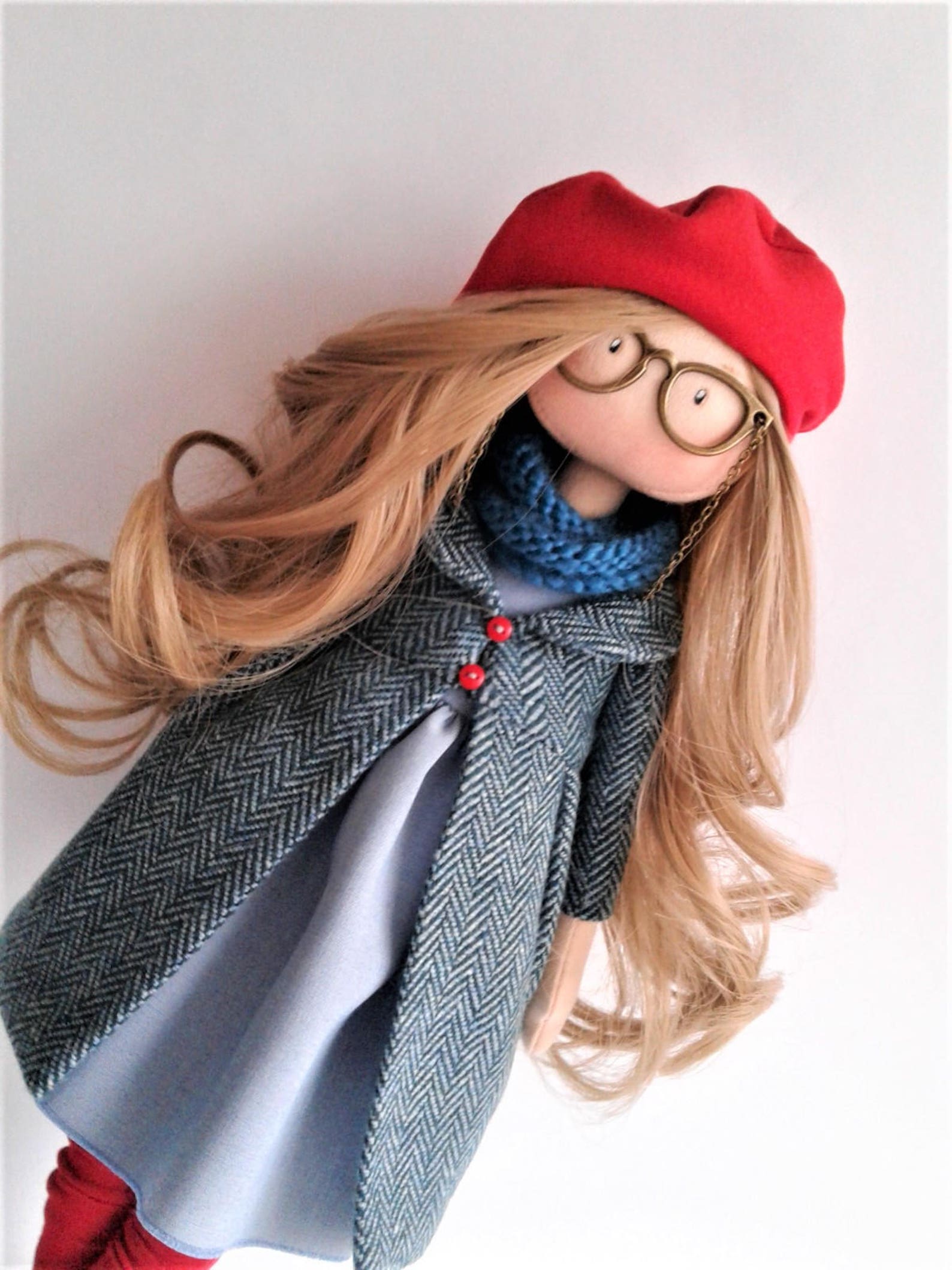Textile Doll. Tilda Doll. Textile Doll in a Blue Dress. Cotton Toy ...