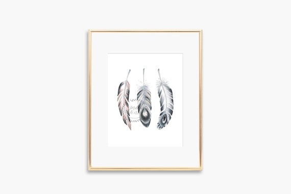 Three Little Feathers Feather Wall Art Feather Print | Etsy