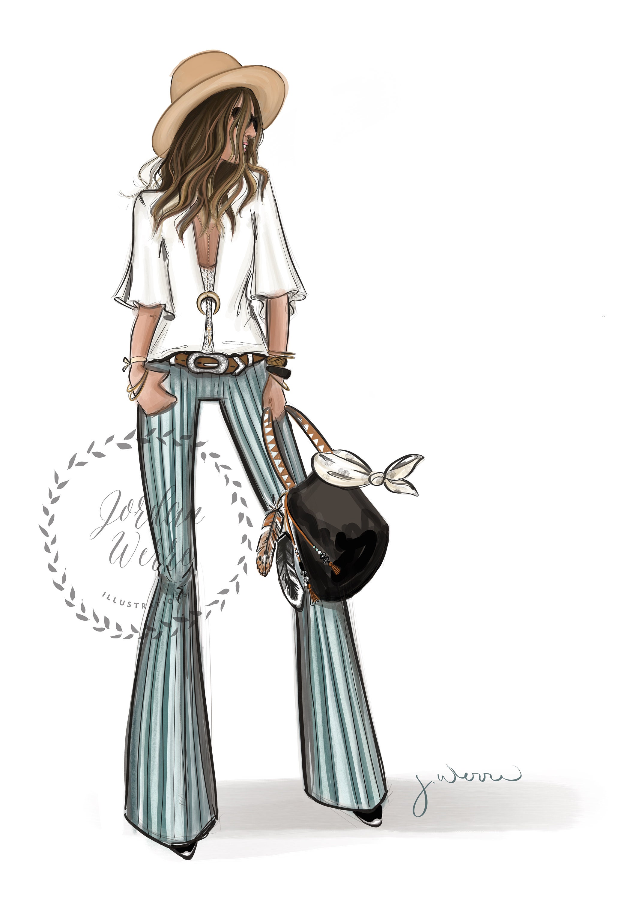 Boho Chic Fashion Illustration Festival Fashion Boho | Etsy