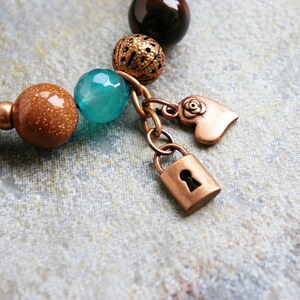 Mixed Gemstone Bohemian Glam Copper Rust Brown Blue Bracelet Elephant ...