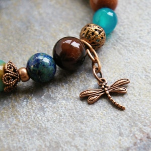 Mixed Gemstone Bohemian Glam Copper Rust Brown Blue Bracelet Elephant ...